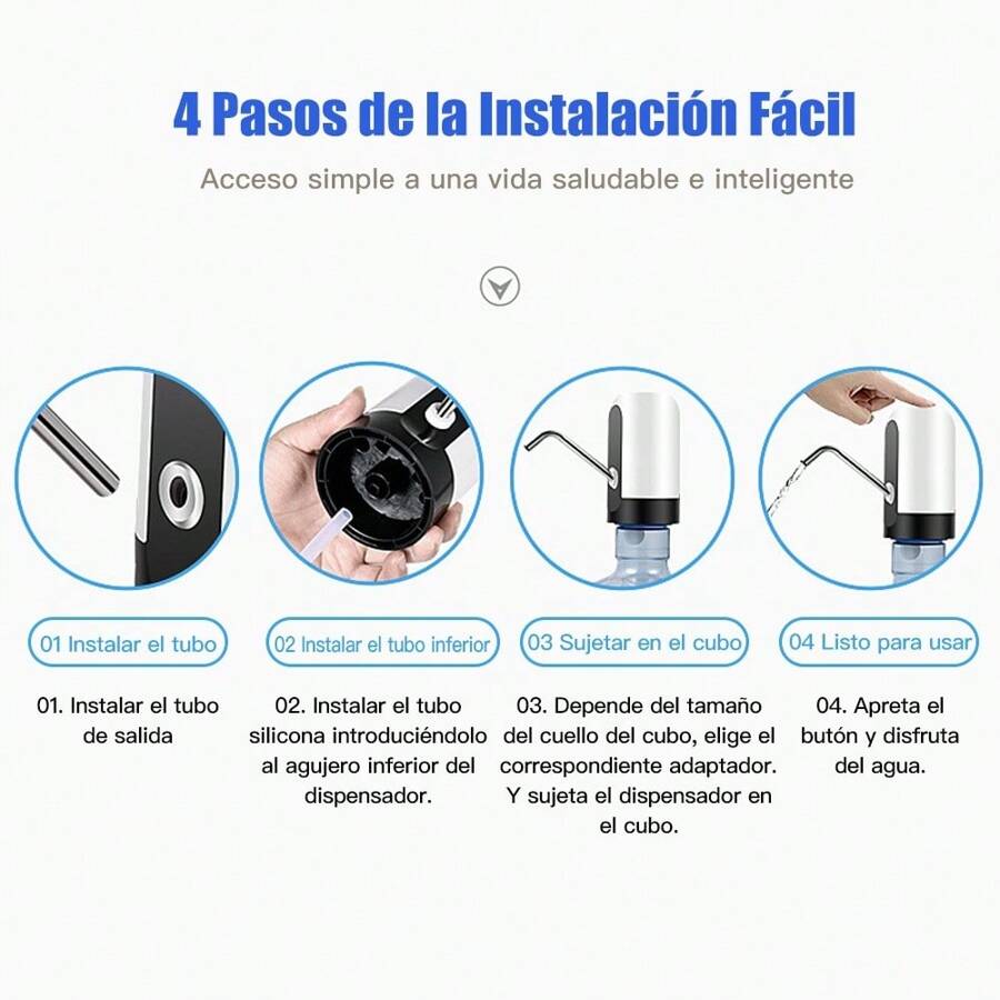 Dispensador De Agua Para Garrafas Y Botellas Recargable Por Usb, Con Adaptadores De Dos Tamaños ...