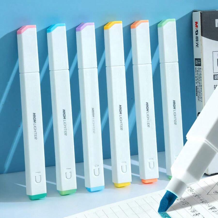 M&G Stationery 6-Color Square Barrel Soft Tip Highlighter Pen, Exam ...