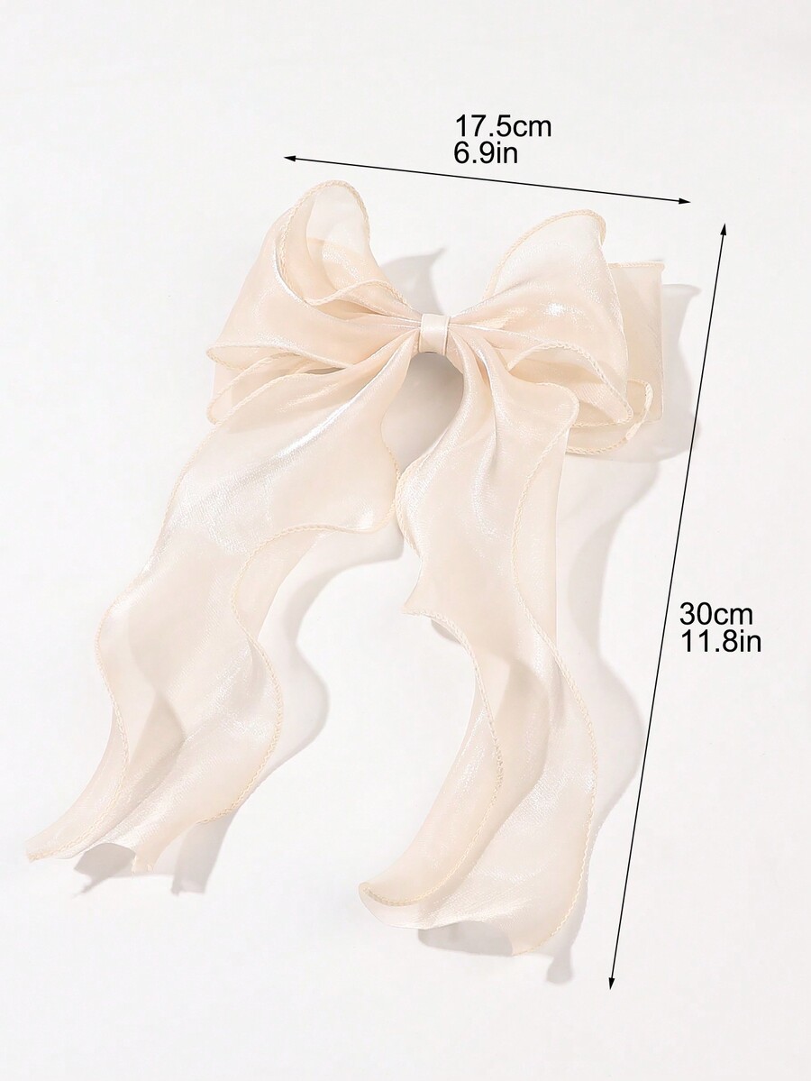 1pc Beige Mesh Ribbon Bow With Curly Tails Spring Elegant And Gentle ...