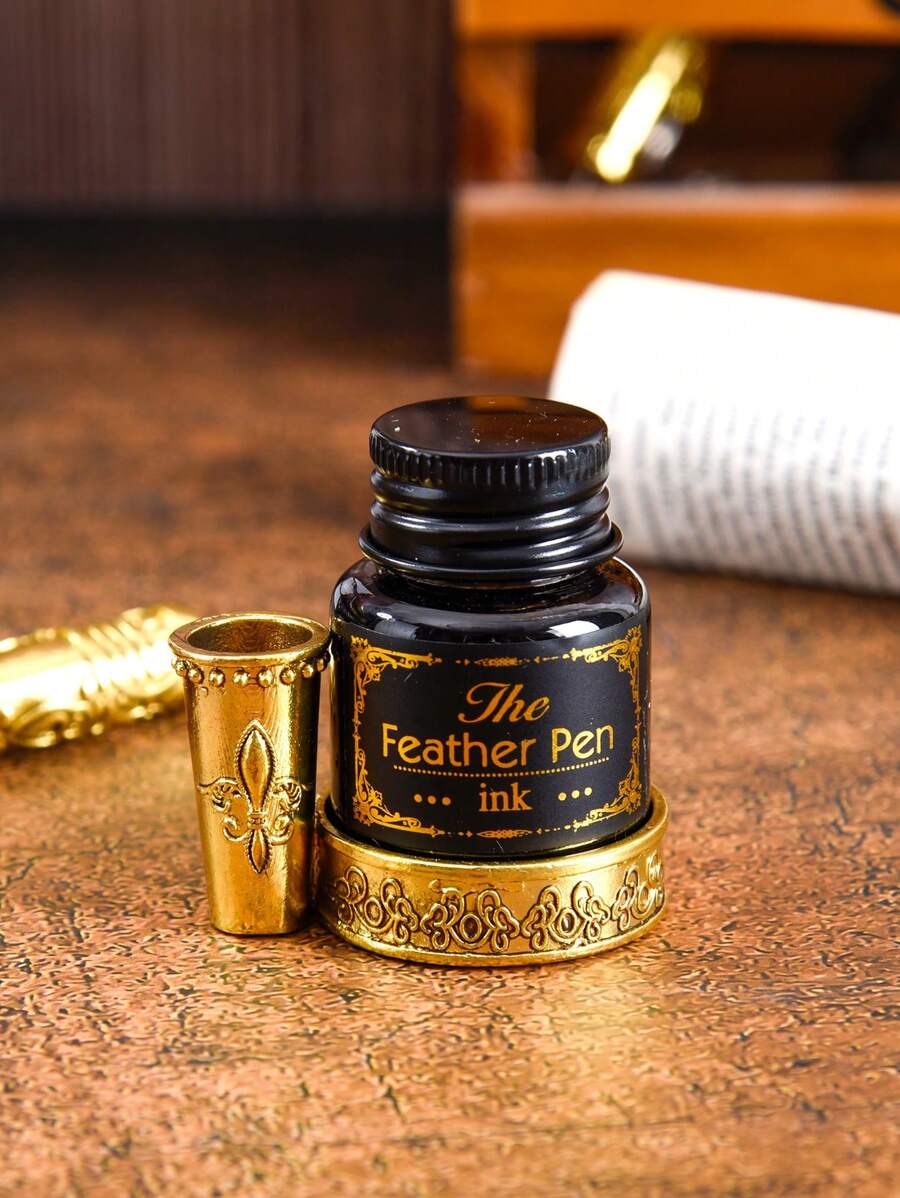 European Style Calligraphy Feather Pen Set With Ink Deluxe Retro Dip ...