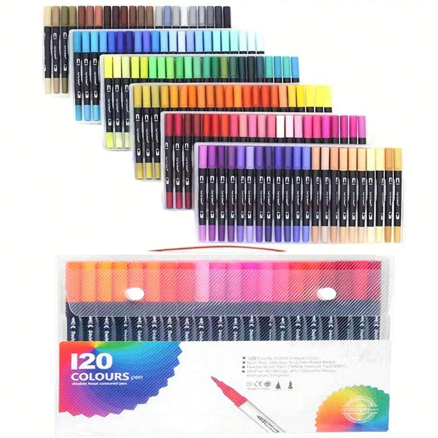 120 Colors Set Watercolor Art Markers Brush Pen Dual Tip Fineliner ...