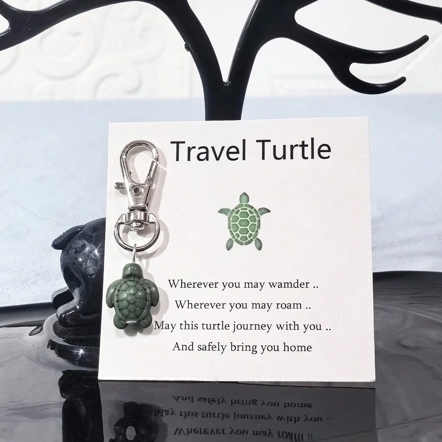 Lindo llavero decorativo de tortuga de viaje de turquesa sintética de 1 ...