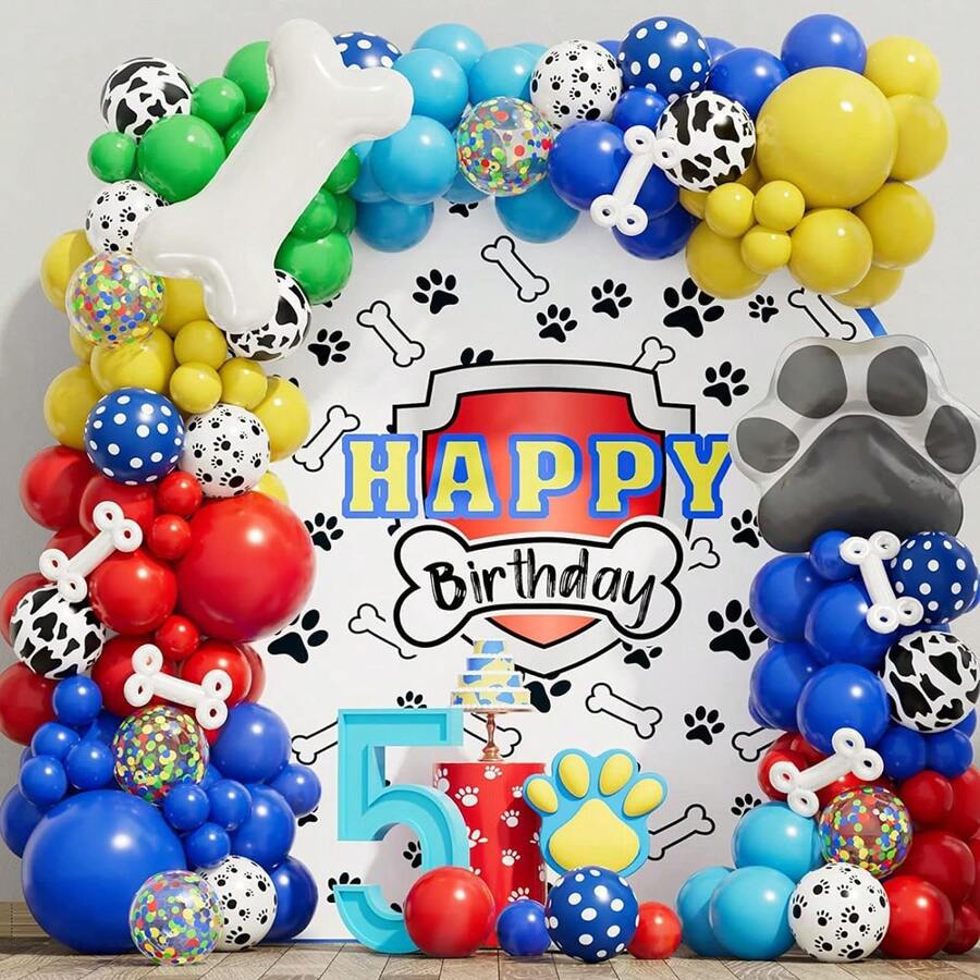 1 Set Paw Balloon Garland Kit, Dog Patrol Theme Birthday Party Decoration With Paw Print Latex ...