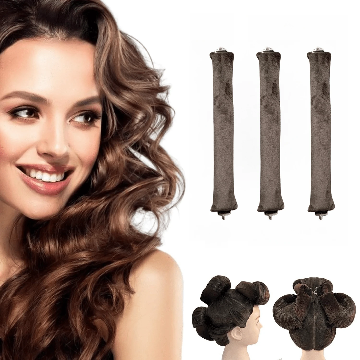 3 PCS Heatless Hair Curler, Flexi Rods With Hook, Heatless Curling Rod ...