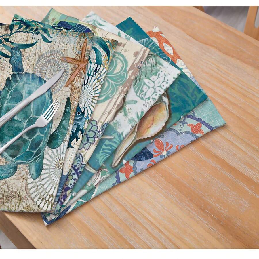 4pcs Creative Linen Print Table Mats, 12x18 Inch Rectangular Shape ...