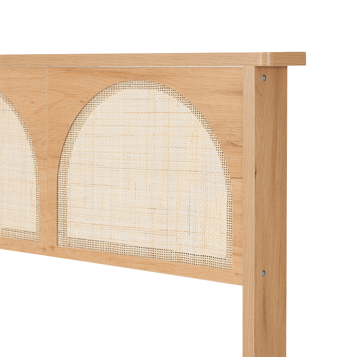 Oak Queen Bed Frame With Natural Rattan Headboard And LED Lighting ...