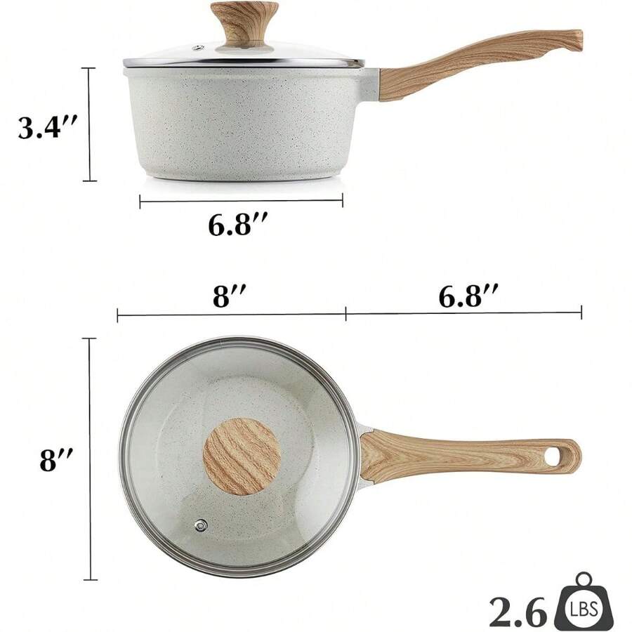 Nonstick Cookware Sets,White Ceramic Nonstick Saucepan With Lid Set 2+2 ...