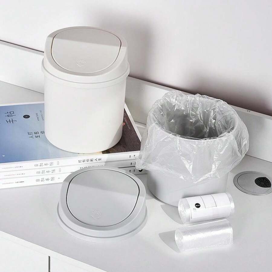 Mini Garbage Bin, Covered Small Trash Can, Plastic Desktop Waste Paper ...