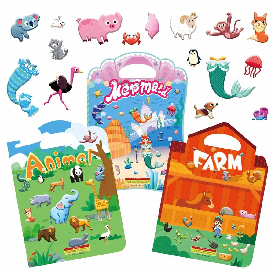 Puffy Sticker Play Set -2 Fold-Out Scenes - Restickable Farm Animals ...