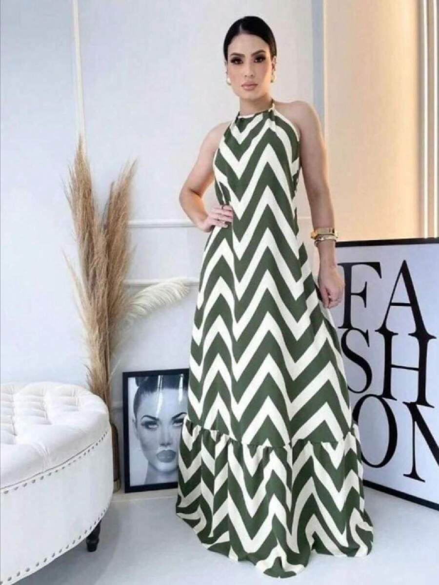 RGSR MODAS Vestido Longo Feminino Frente Única Zig Zag Com Bojo | SHEIN Brasil