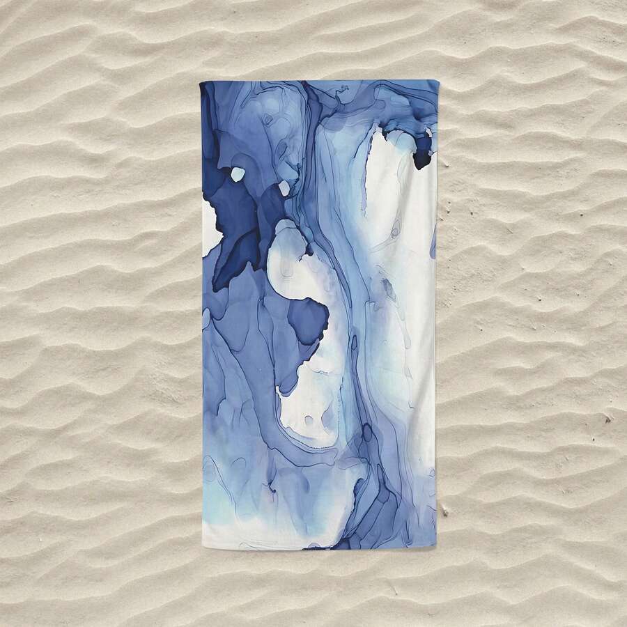 1pc Cartoon Style Blue Ombre Pattern Fiber Printed Beach Towel, Soft ...