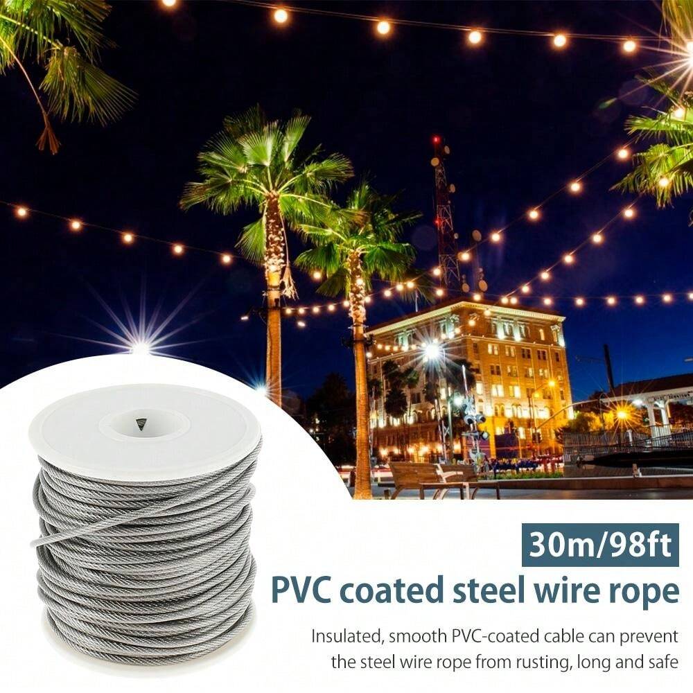 1set PVC Coated 304 Stainless Steel Heavy Duty Cable Rope Garden Wire Cable Railing Wire Fence ...