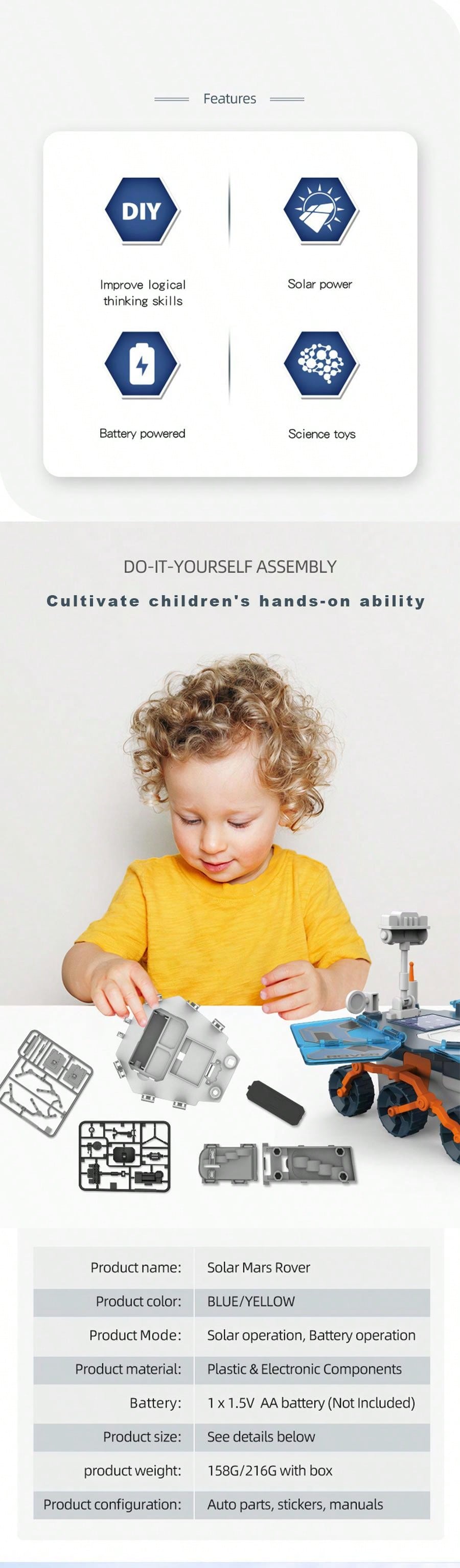 1pc Diy Solar-Powered Mars Rover Model Science Experiment Toy With 2 ...