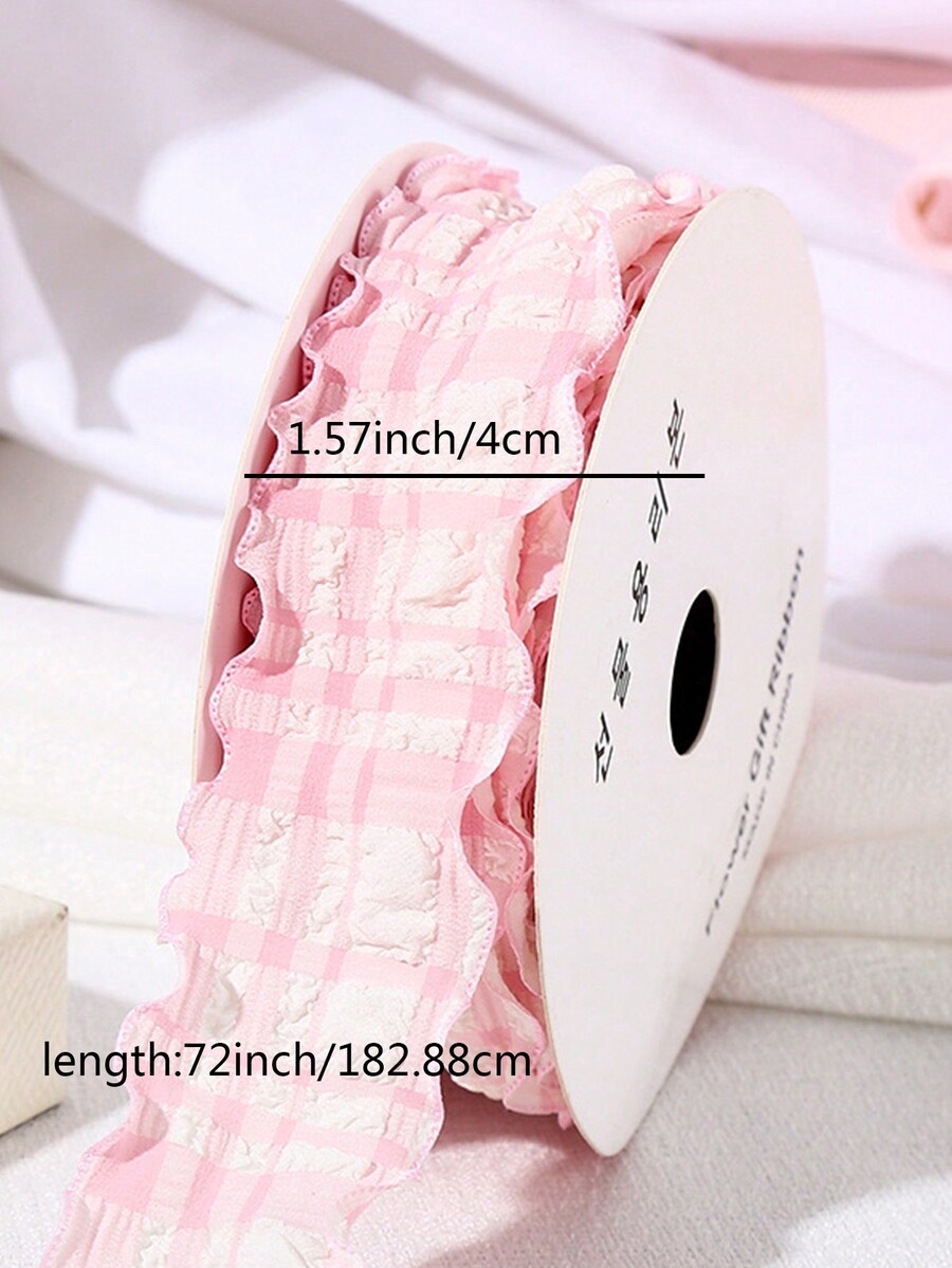 1pc Checkered Ribbon With Pleats, Polka Dots & Satin Embellishment For ...