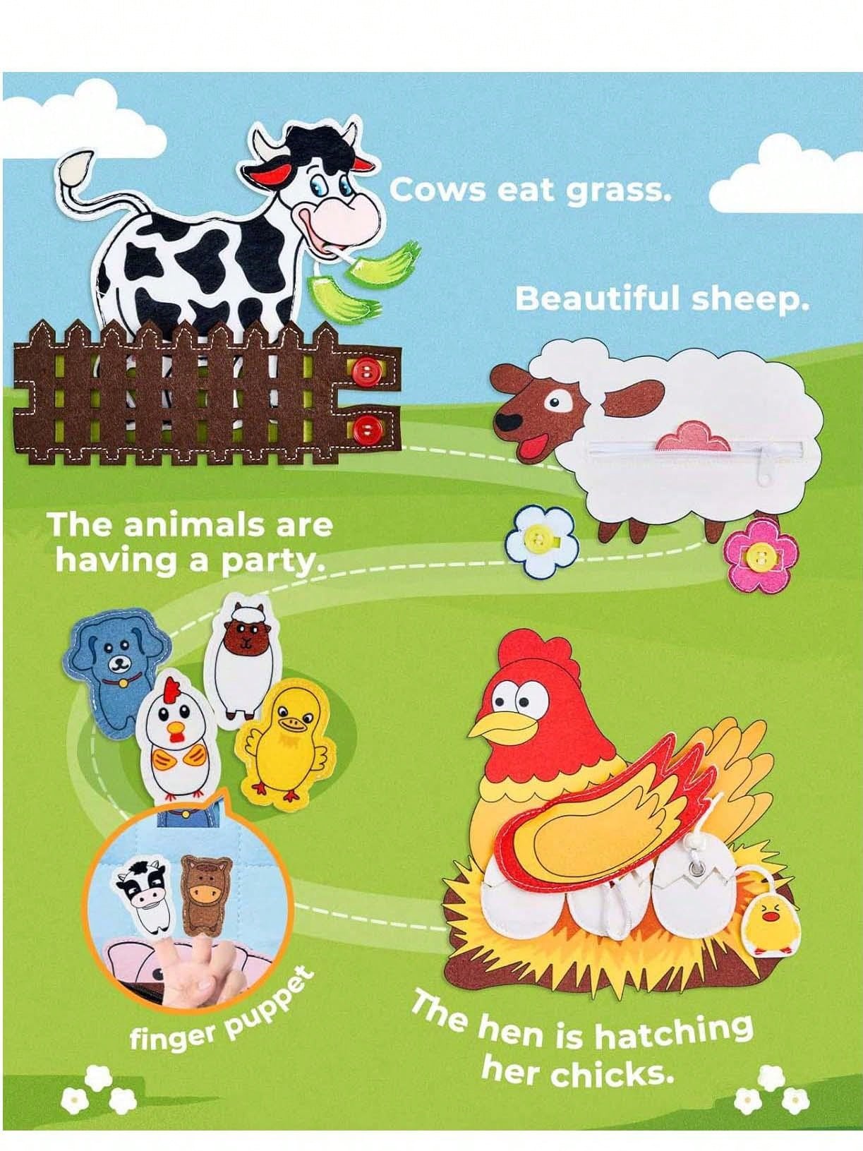 Montessori Farm Animal Busy Book For Toddlers, Pre K Preschool Learning ...