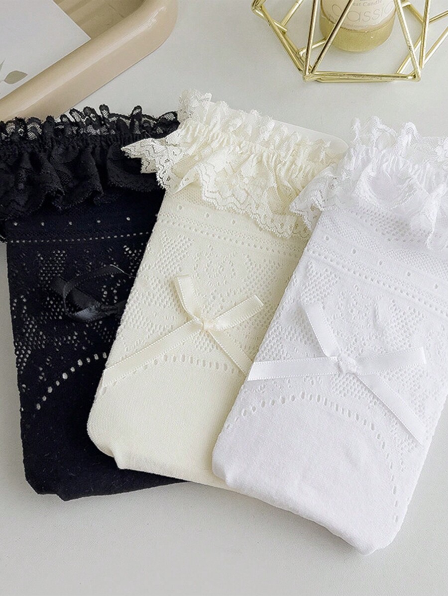 Girls' Thin Style Princess Socks With Lace Trim, Bowknots And Mesh ...