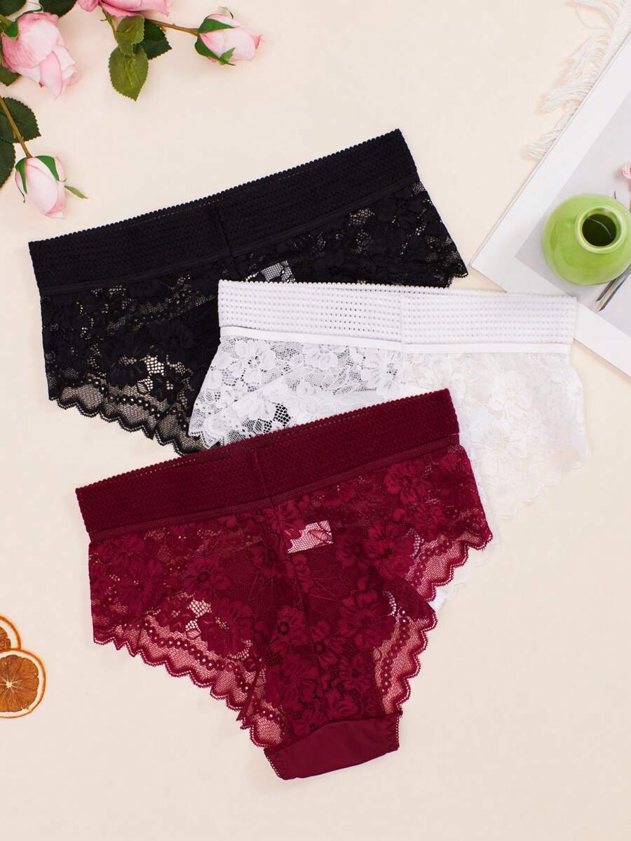 3 piezas de ropa interior femenina en tanga de cintura alta con encaje ...