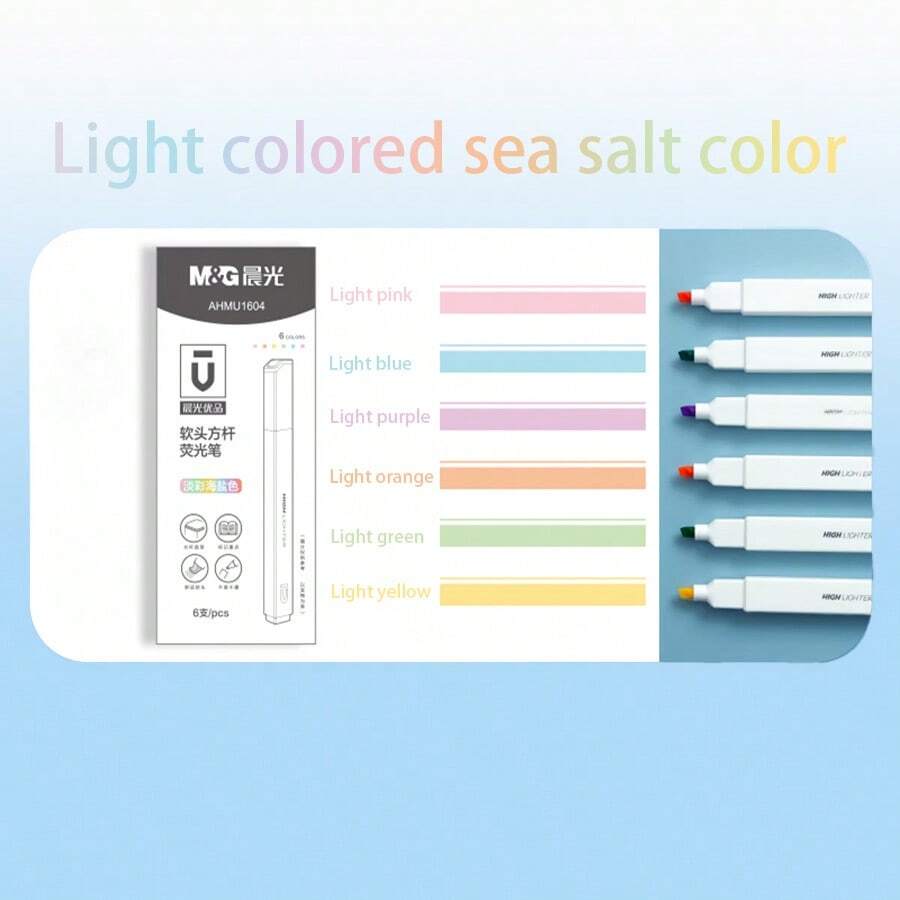 M&G Stationery 6-Color Square Barrel Soft Tip Highlighter Pen, Exam ...