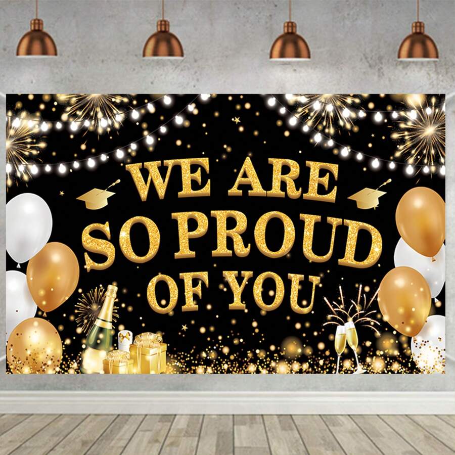 Large Graduation Background Banner, Black Gold Graduation Photo ...
