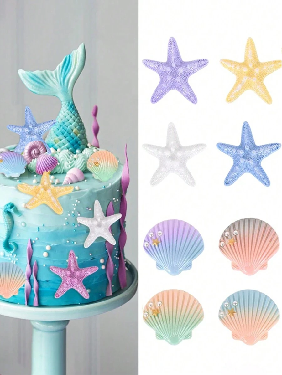 8pcs Ocean Animals Theme Sea Creatures Sea Shells Star Conch Cake ...