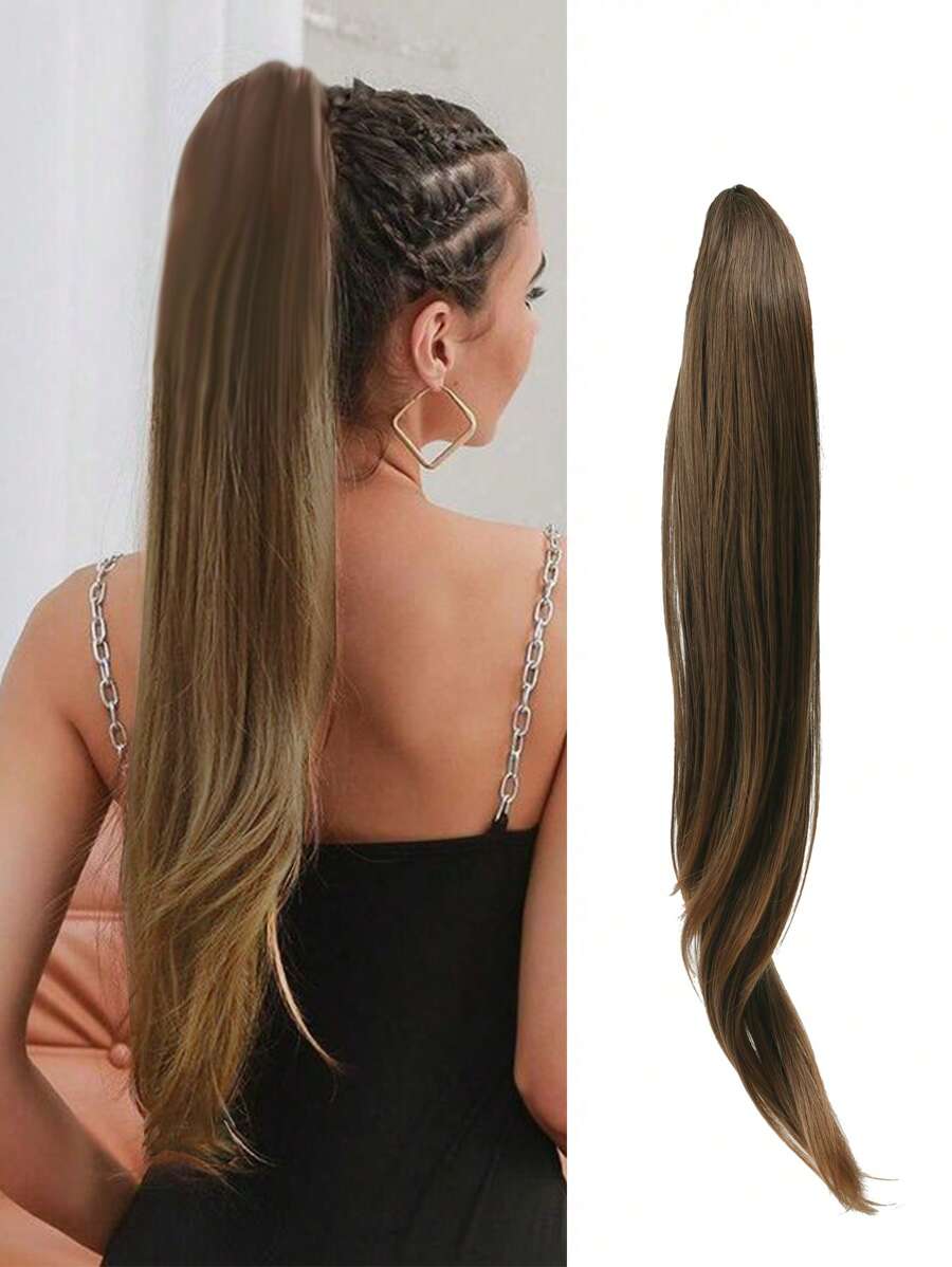 24 Inch Ponytail Wig Female Long Hair Grab Clip Hair Mesh Red High ...