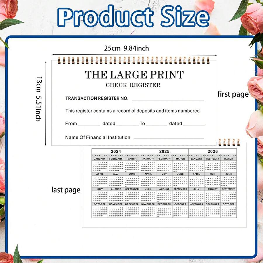 25 Sheets Check Registers For Personal Checkbook Large Print Low Vision ...
