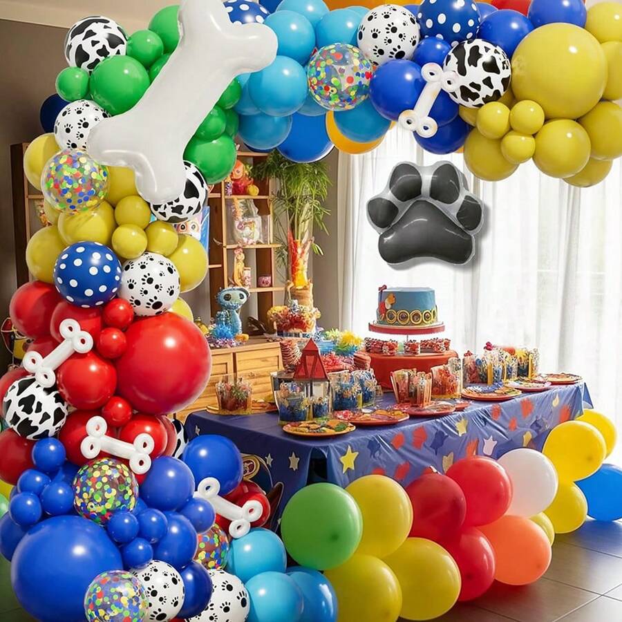 1 Set Paw Balloon Garland Kit, Dog Patrol Theme Birthday Party Decoration With Paw Print Latex ...