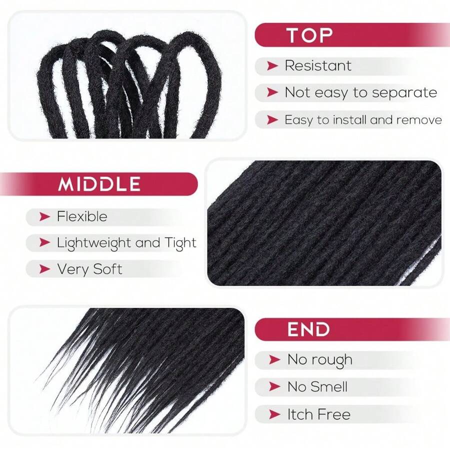 24 Inch Dreadlocks Extensions Black 10 Strands Handmade Dreadlock ...