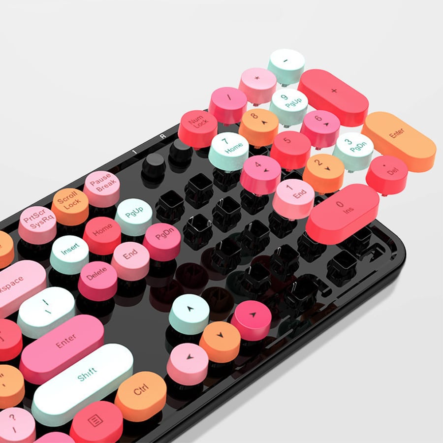 Wireless Keyboard And Mouse Combo Cute 2 4 Ghz Round Keycap Colorful Keyboards And Play Keyboard