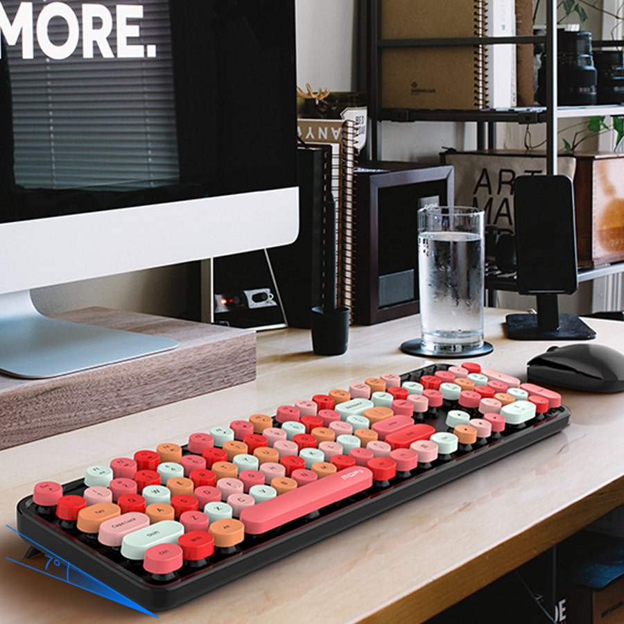 Wireless Keyboard And Mouse Combo Cute 2 4 Ghz Round Keycap Colorful Keyboards And Play Keyboard