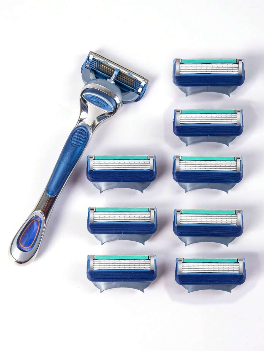 1 Handle + 8 Blades/ Men Safety Razor Blade 5-Layer Stainless Steel ...
