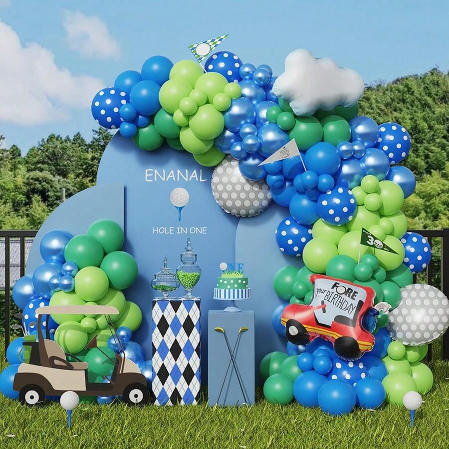 1set Hole In One Golf Themed Balloon Garland Kit Blue & Green Balloons ...