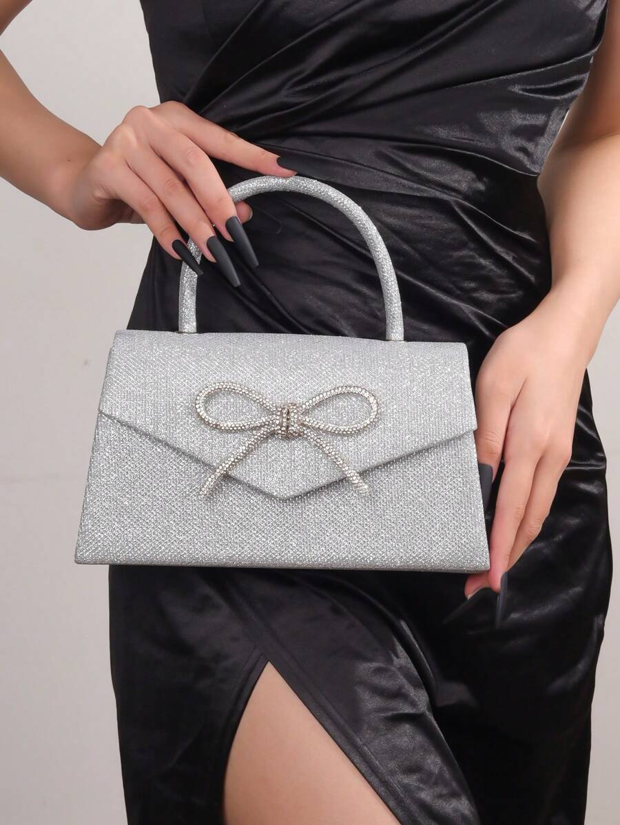 Glitter Bowkont Decorate Purse With Top Handle Evening Bag,Black ...