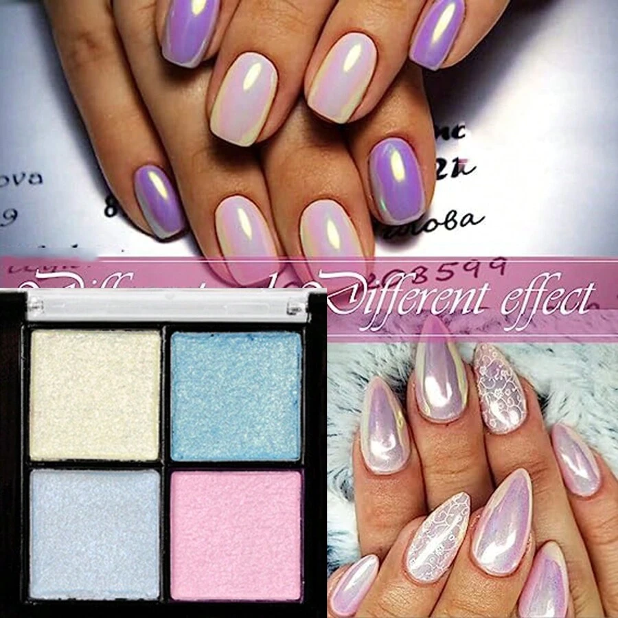 Chrome Nail Powder - 4 Colors Mirror Effect Holographic Laser Glitter ...