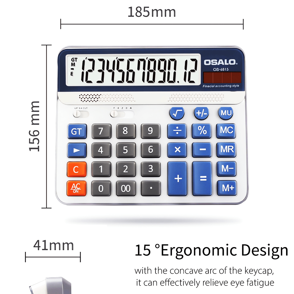OSALO Gold Black Desk Calculator With Large Key Buttons, 12 Digits, Large Eye-Angled Display ...