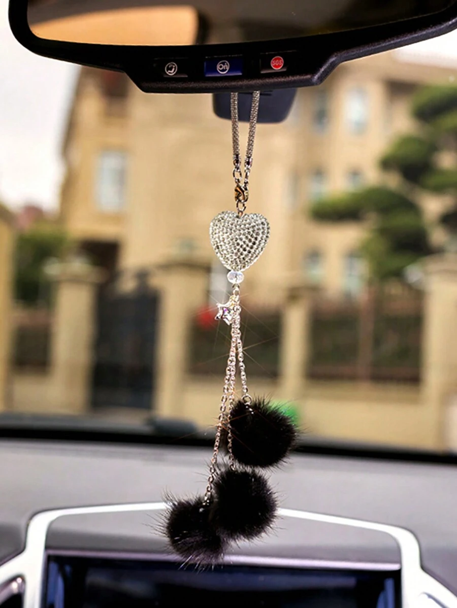 Car Rearview Mirror Decoration - Heart Shaped Furry Pendant | SHEIN USA