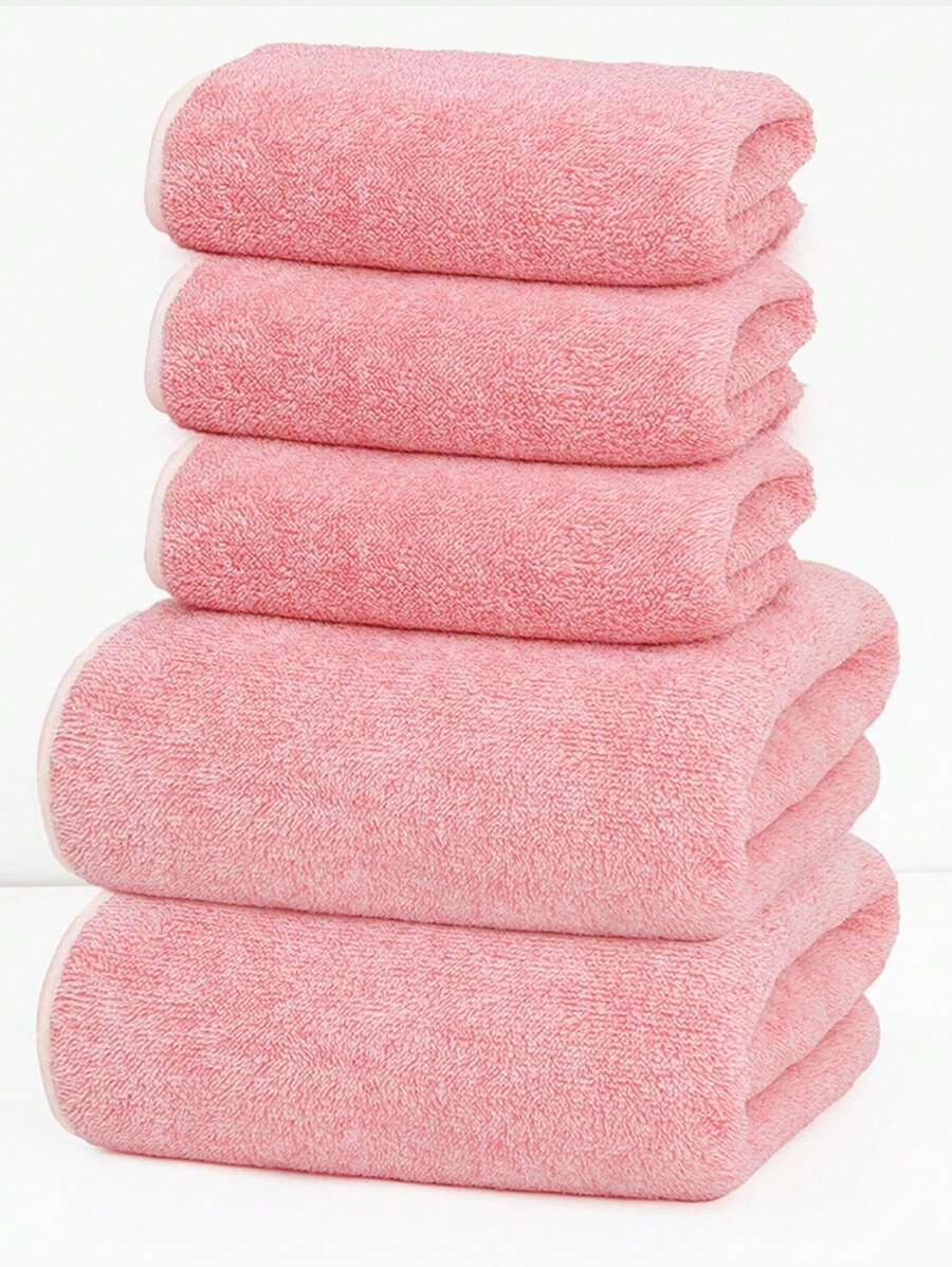 5pcs/Set[Packing Including 3 Towels And 2 Bath Towels] Simple Solid ...