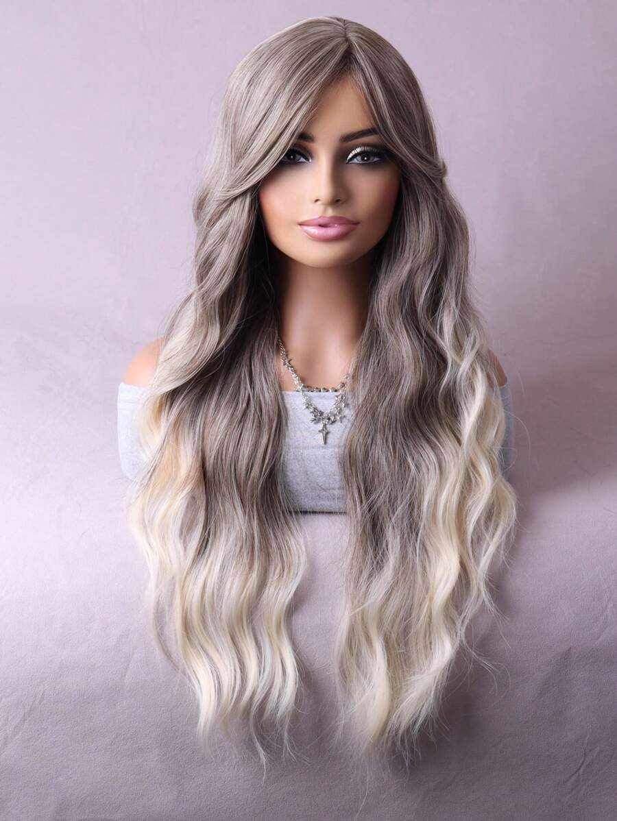 Peruca Sintética Longa Ondulada E Encaracolada Em Marrom E Cinza ...