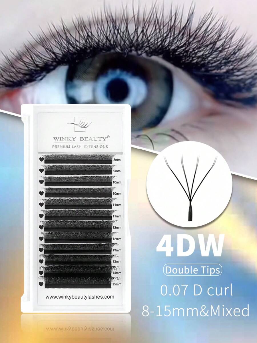 Double Tips 4DW Lashes Extensions D Curl Clover Quick Easy Application ...