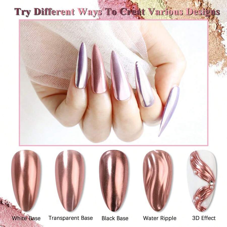 1 In 6 Grids Chrome Nail Powder 6 Colors Metallic Mirror Effect Pink ...