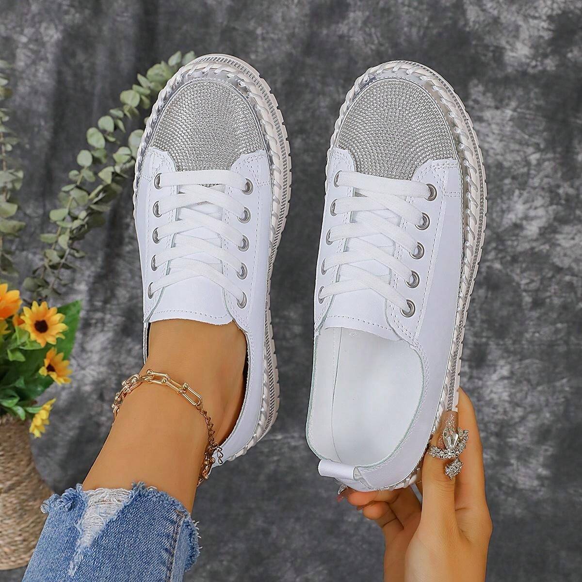 2024 New Women Rhinestone White Thick-Soled Sponge Cake Shoes In Bright ...