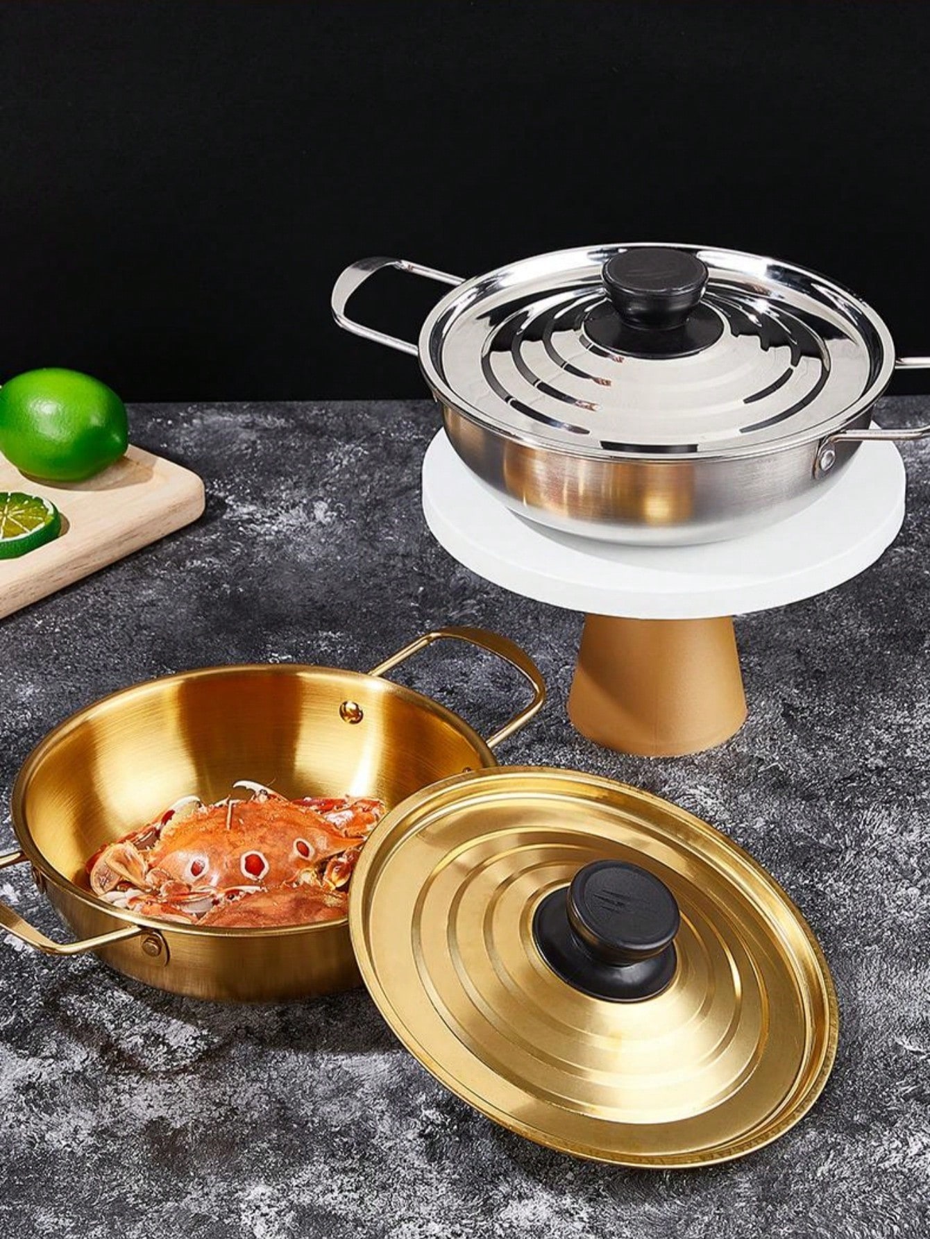 Stainless Steel Covered Korean Ramen Noodle Soup Pot With Dual Handles ...