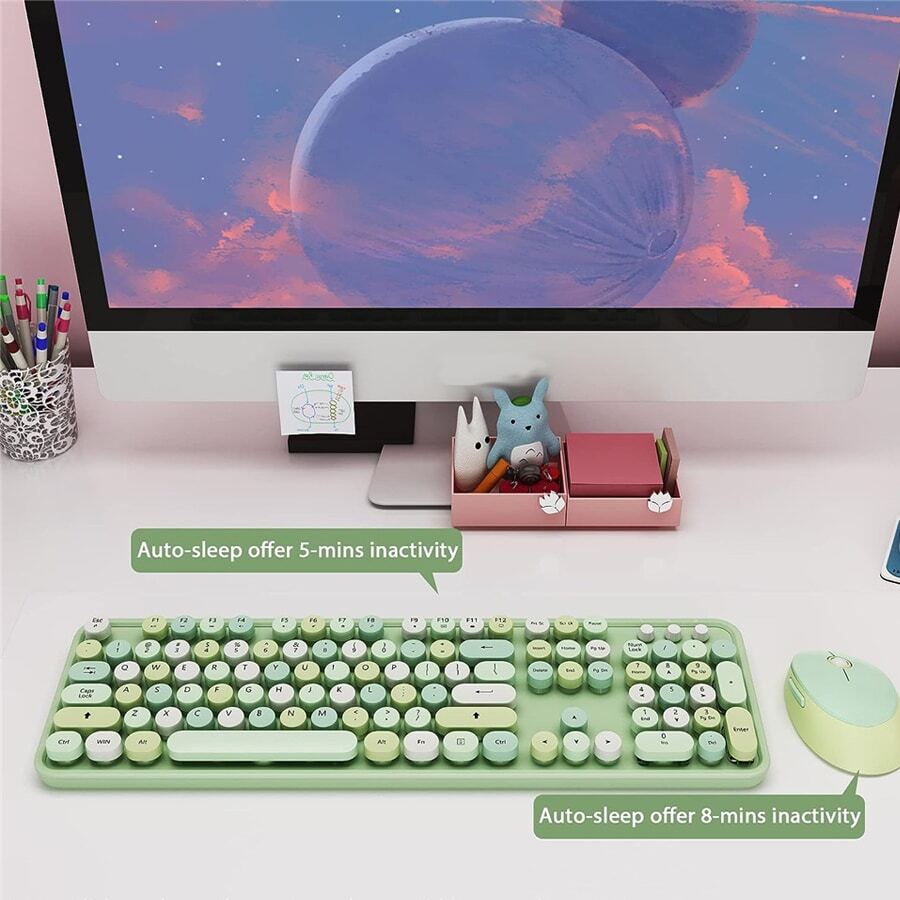 Wireless Keyboard And Mouse Combo Cute 2 4 Ghz Round Keycap Colorful Keyboards And Play Keyboard