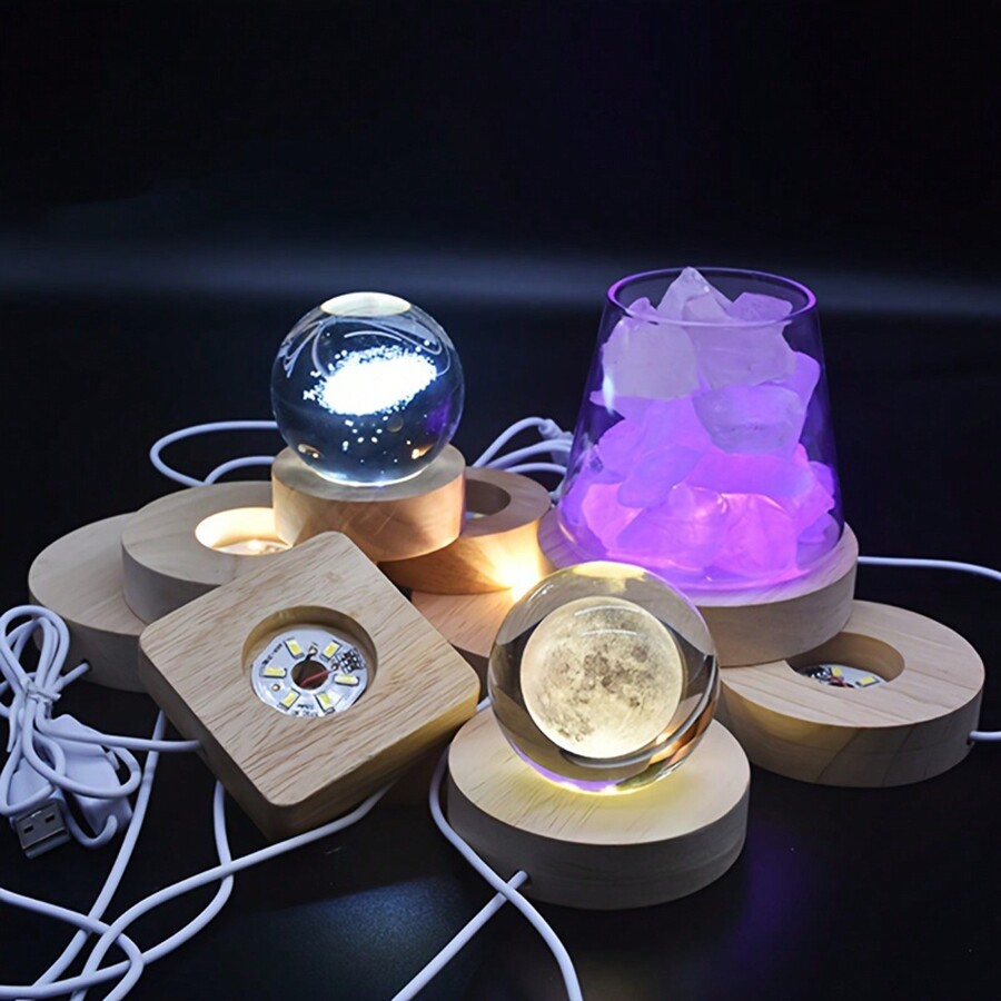 LED Solid Wood Lamp, DIY Romantic Night Light, Crystal Glass Lamp Base ...