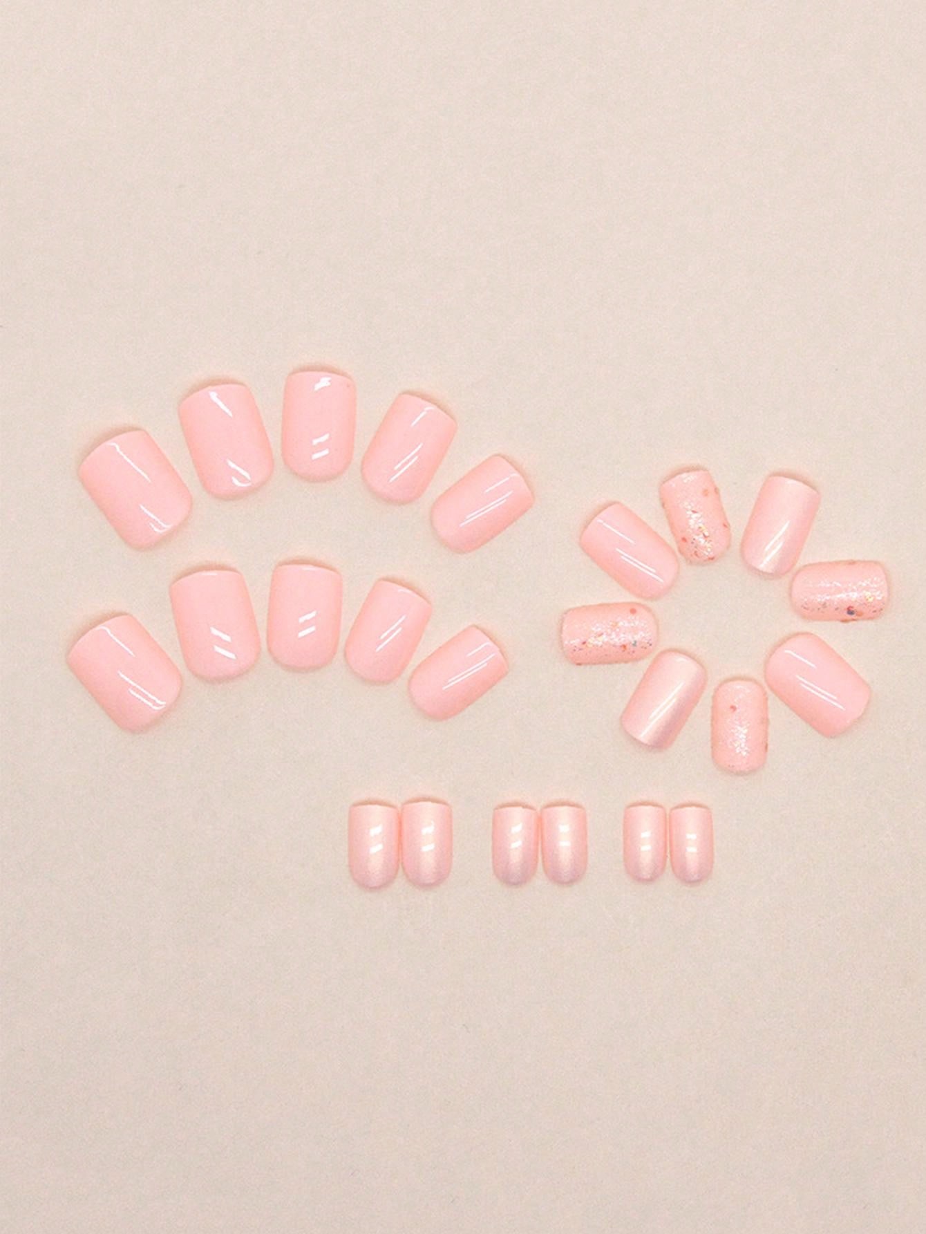 24pcs/Set Short Color Solid Color Nail Art, 1 Nail Buffer & 1 Jelly ...