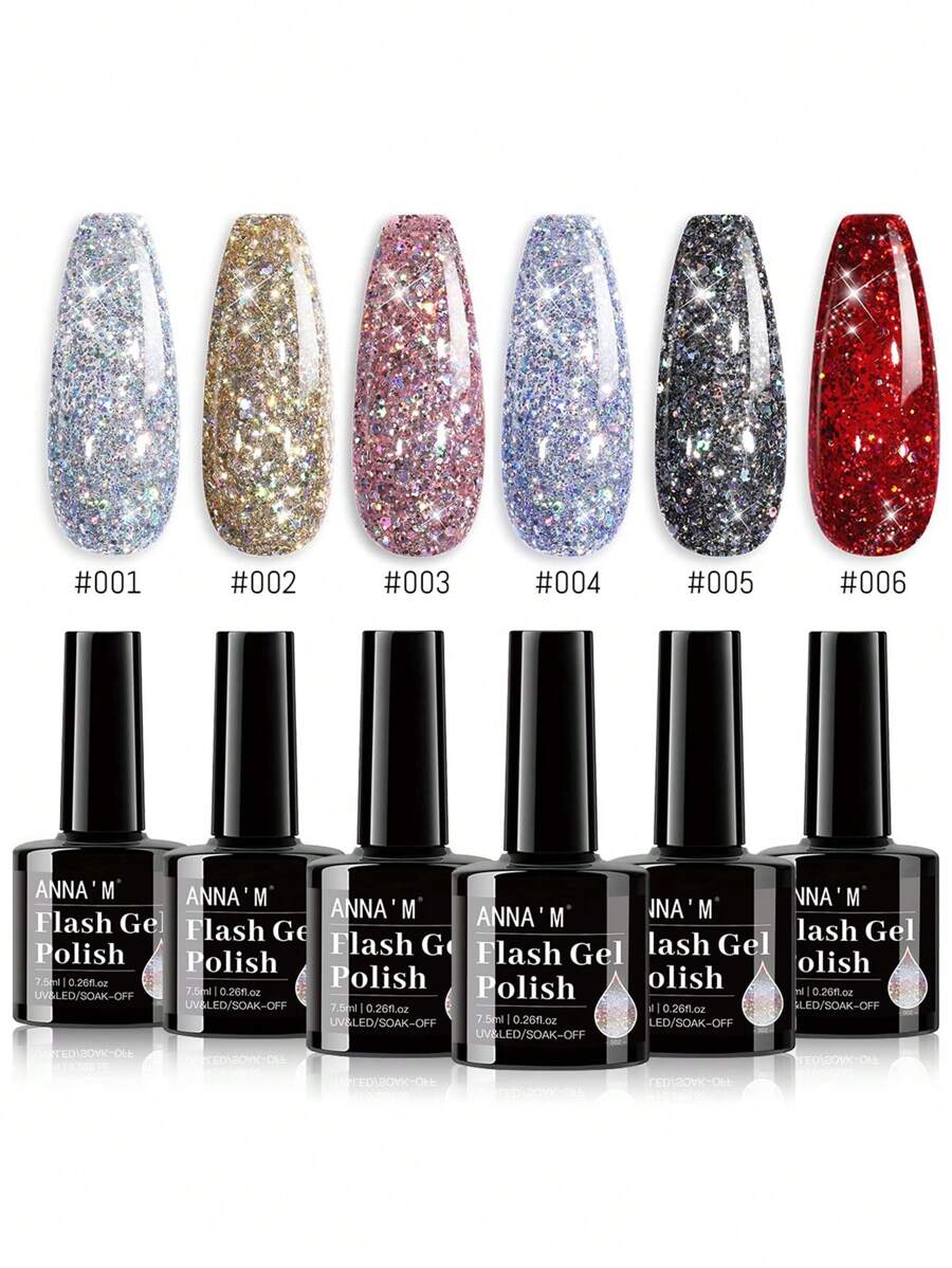 Flash Gel Polish 6-Bottle Set, Each With 7.5ml Of ABS Material. It ...