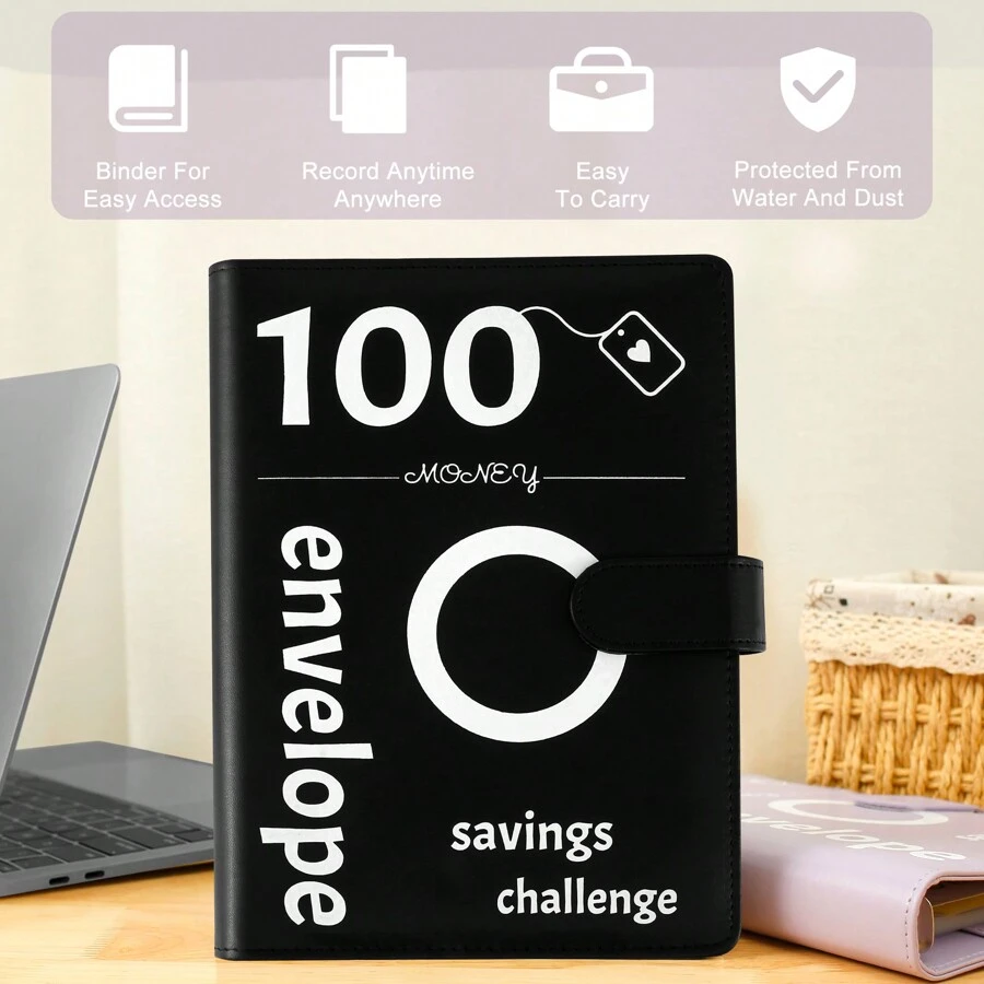 100 Envelope Challenge Binder Reusable Leather Budget Binder Book With ...