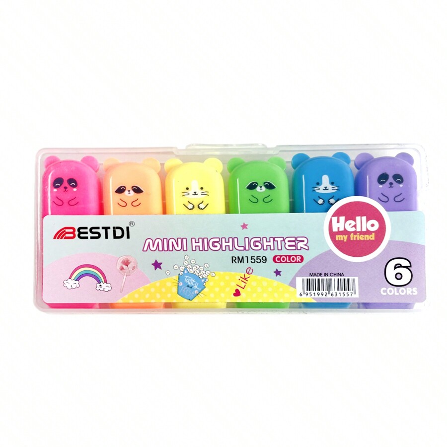 6pcs Cartoon Panda Shaped Highlighter Pens Back To School | SHEIN USA