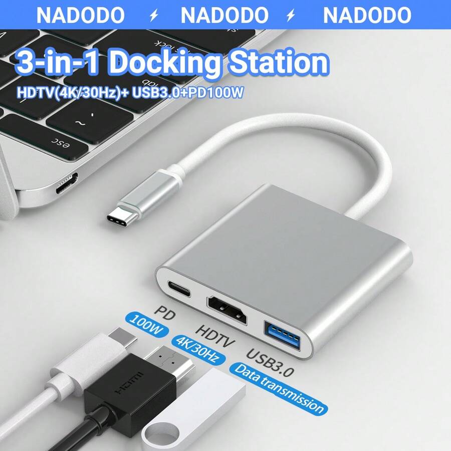 NADODO USB C To HDMI Multiport Adapter,3-In-1 Type-C Hub With ...