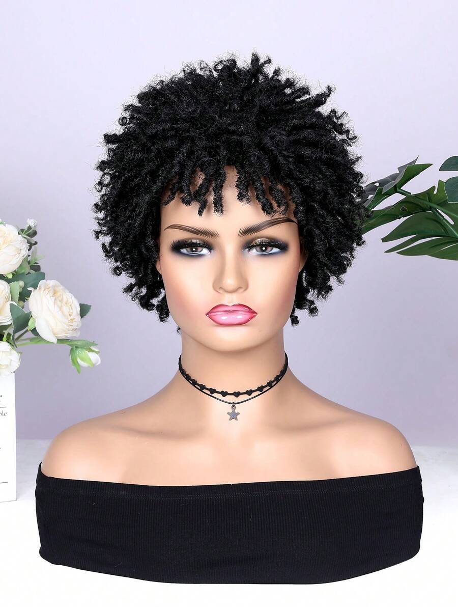 Short Dreadlock Wig Short Afro Curly Braided Wigs For Black Women Faux ...